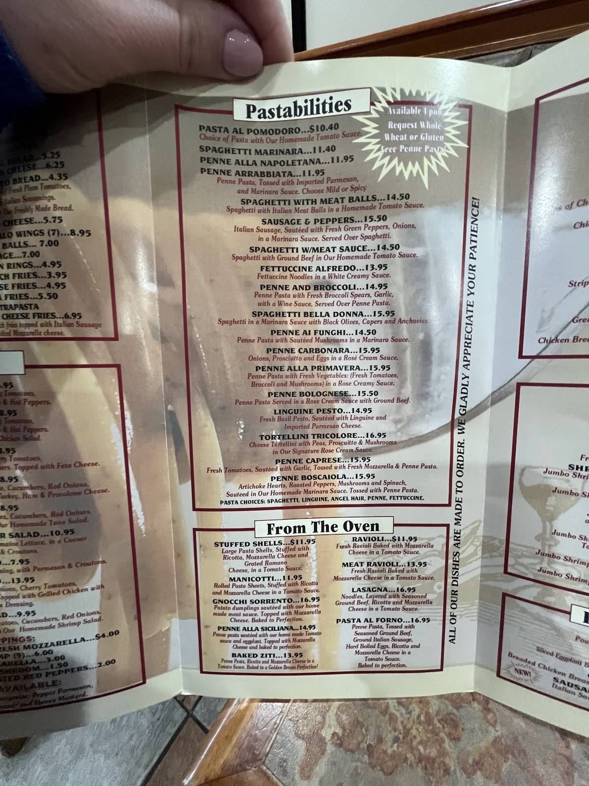 Menu at Strapasta pizzeria, Fallston