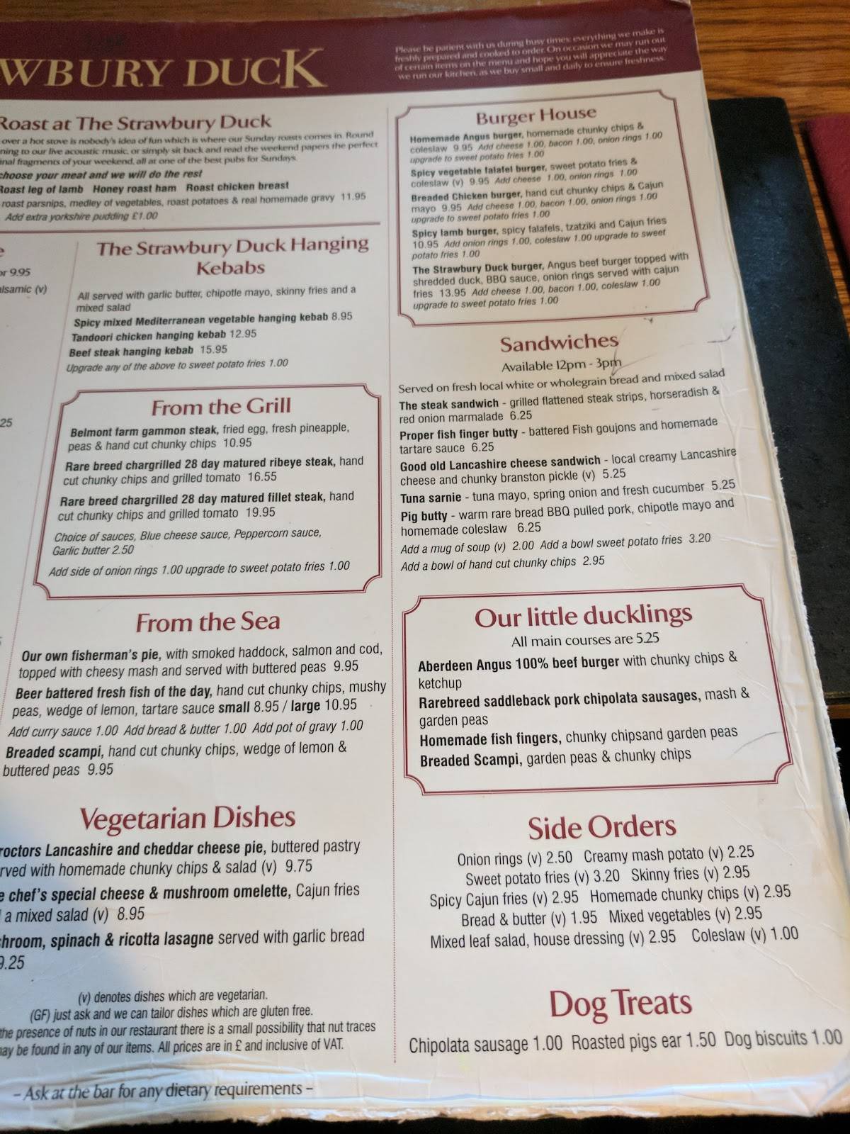 Menu at Strawbury Duck pub & bar, Bolton
