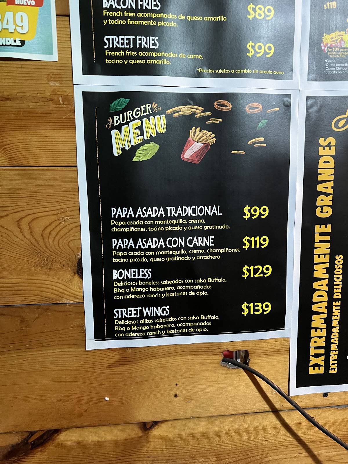 Carta del restaurante Street Burger, Monterrey, Av. Anillo Periferico 1302