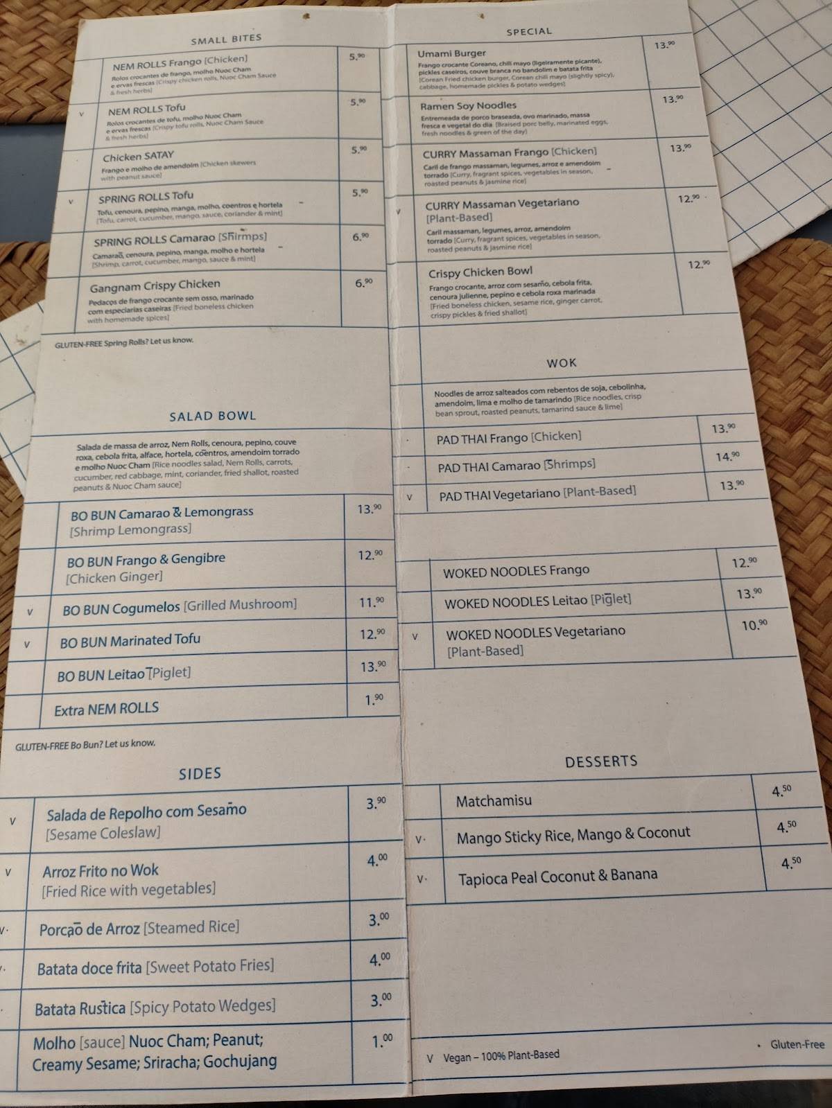 Menu em Street Chow restaurante, Lisboa