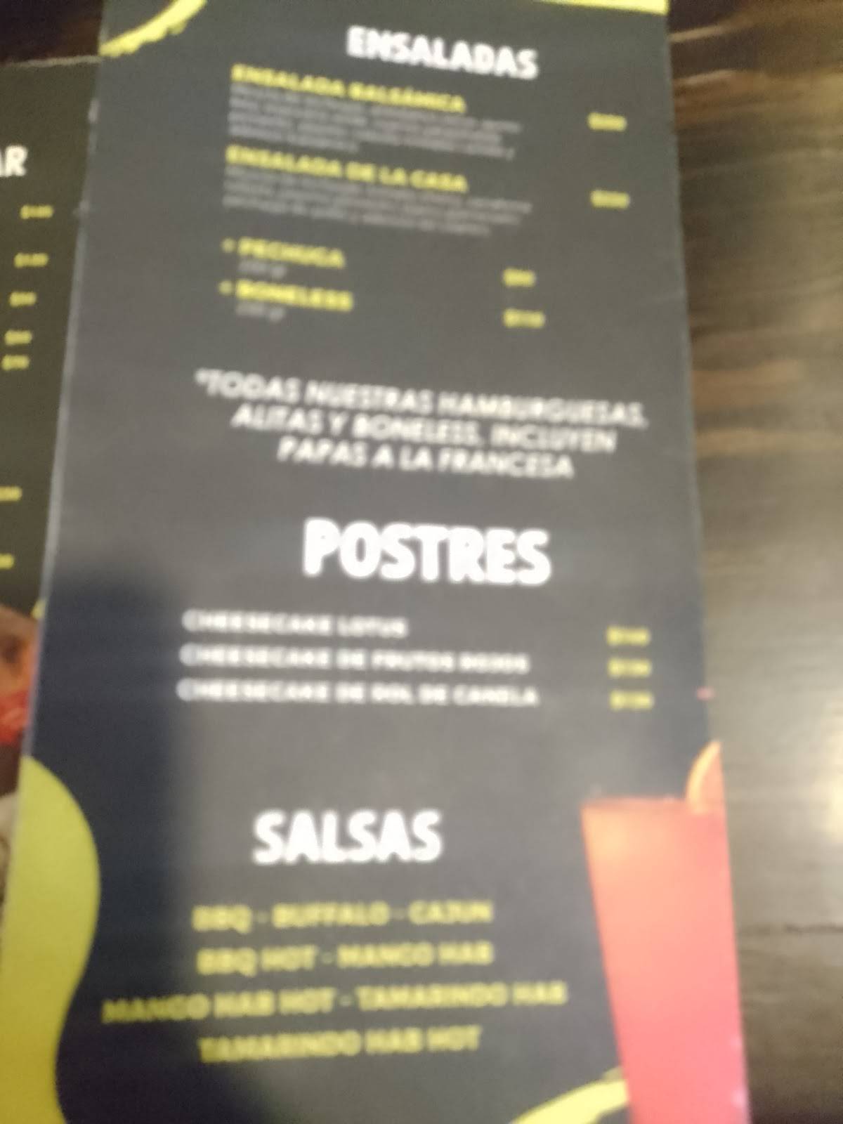 Menu at Sublime Burgers restaurant, San José del Cabo