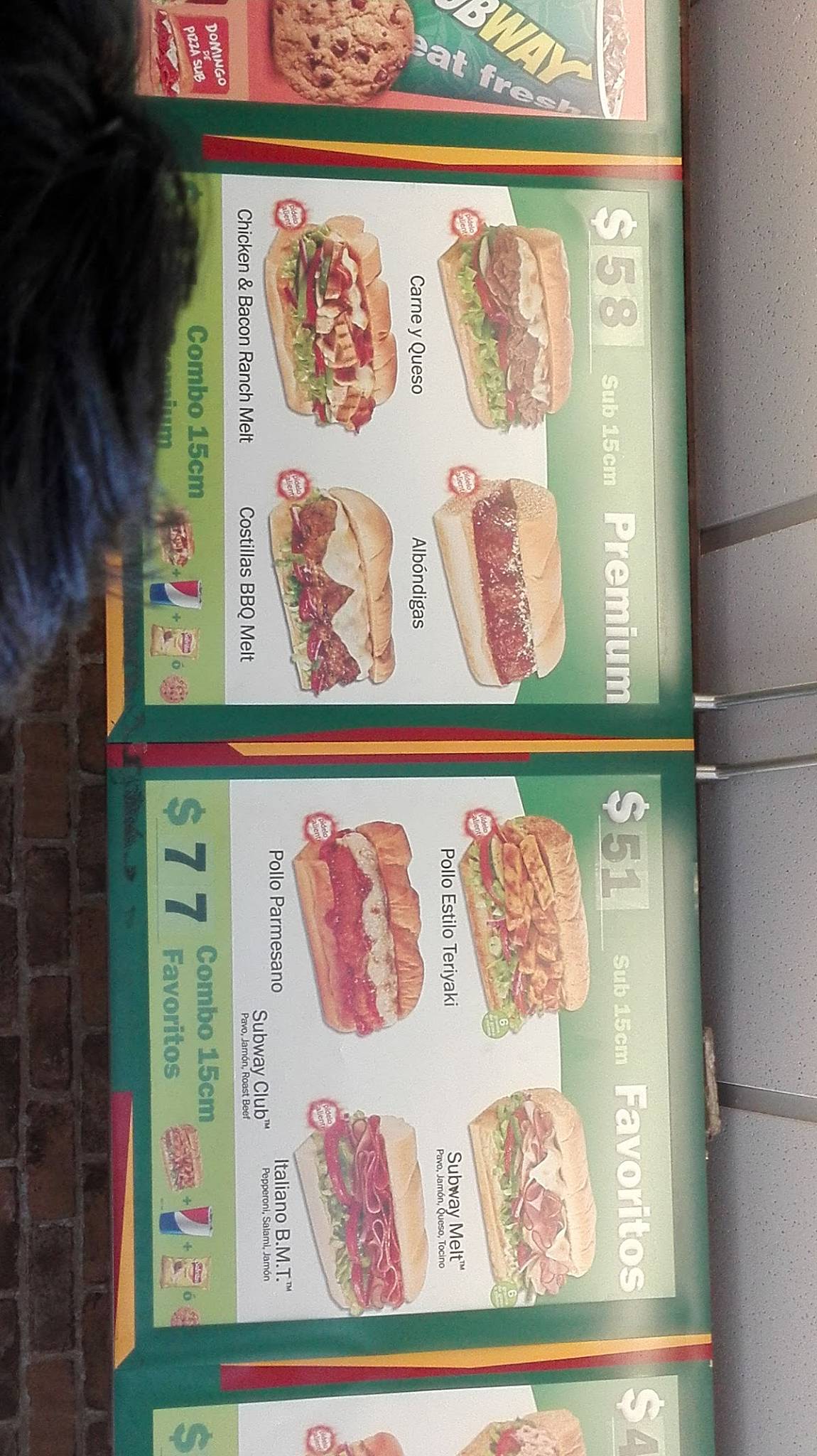 Menu at Subway restaurant, Mexico City, Circuito de Bicentenario Tramo ...