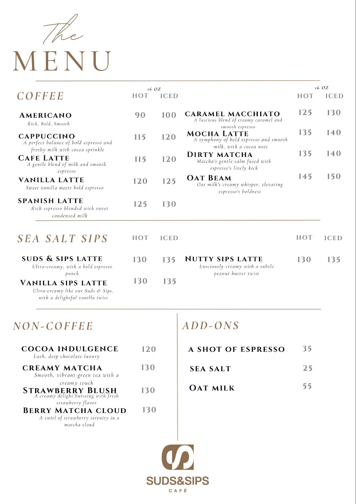 Menu at Suds & Sips Café, Iloilo City