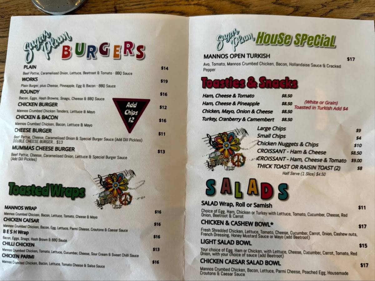 Menu at Sugar Plum Tea & Coffee House, Quirindi