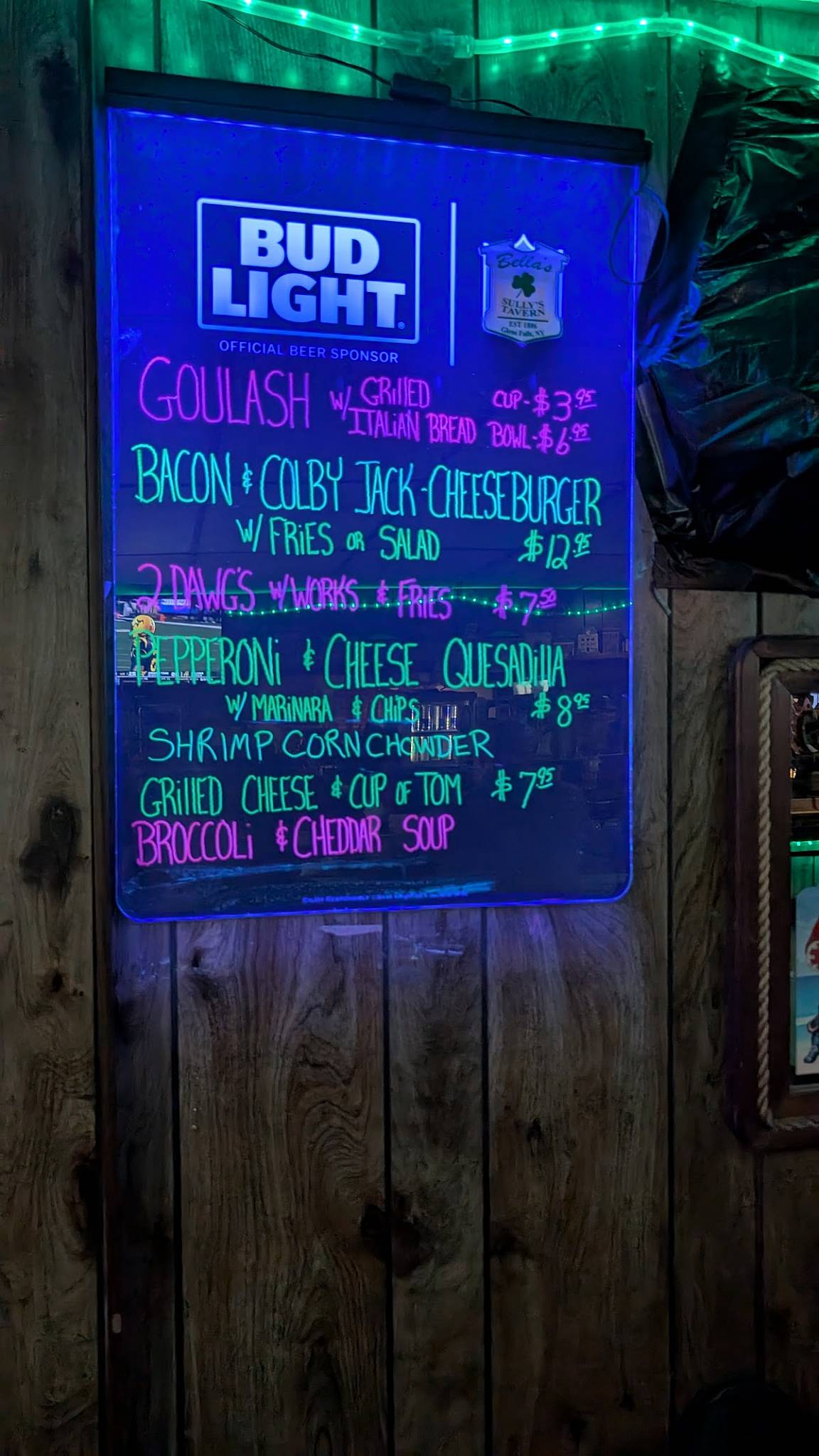 Menu at Sully's Tavern East (Bar & Grill), Glens Falls