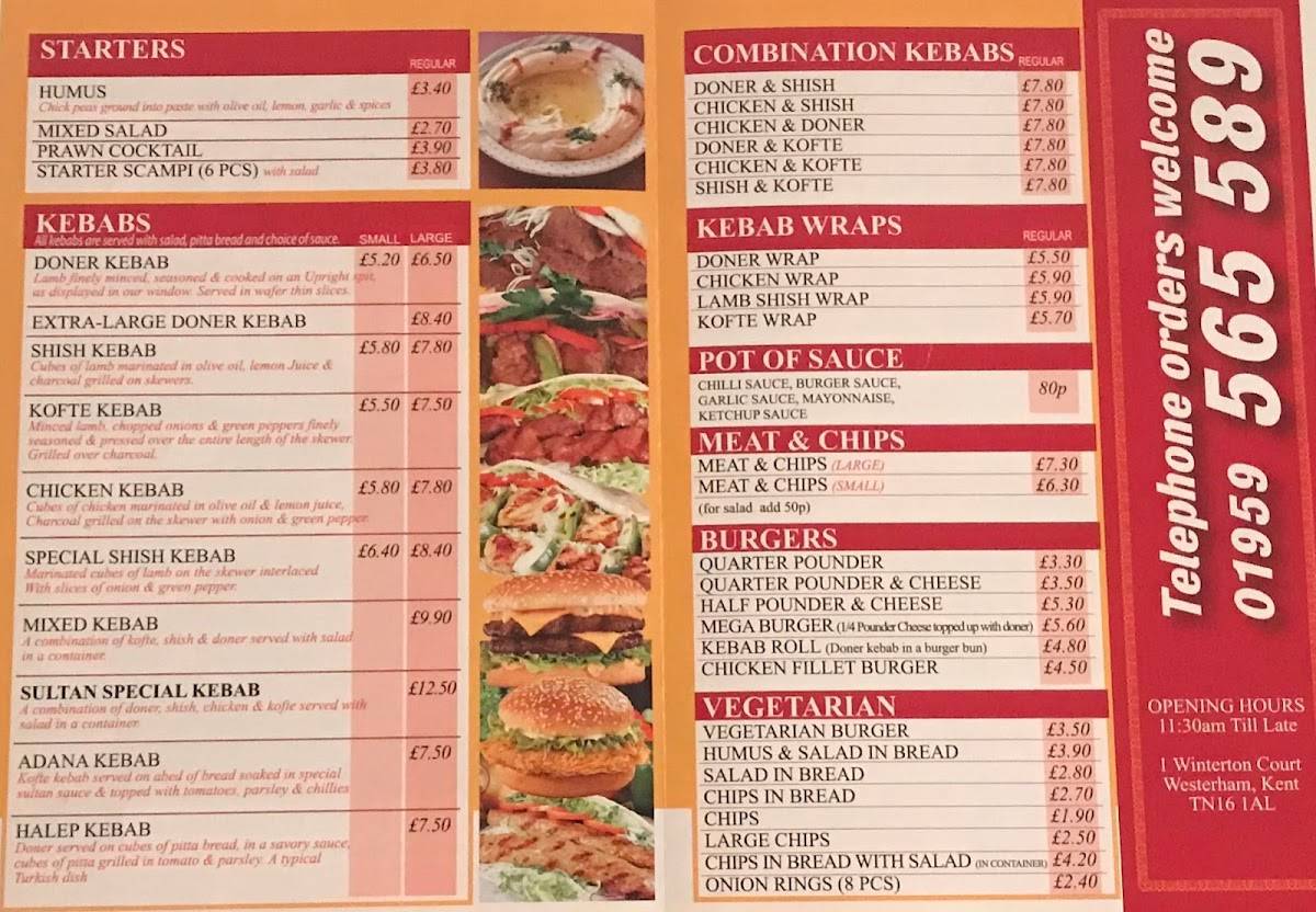 Menu at Sultan Kebab House fast food, Westerham