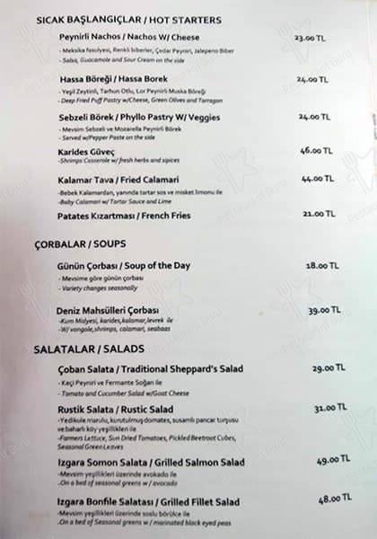 Menu at Sultan's Restaurant, Istanbul, Torun Sk. No:19