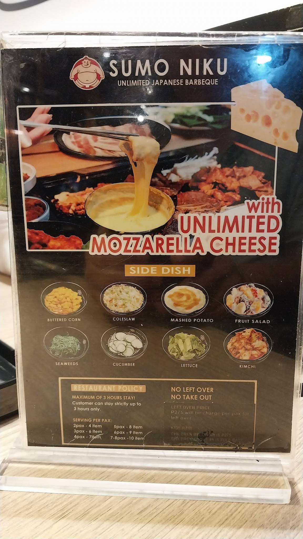 Menu at Sumo Niku SM Manila restaurant, Manila