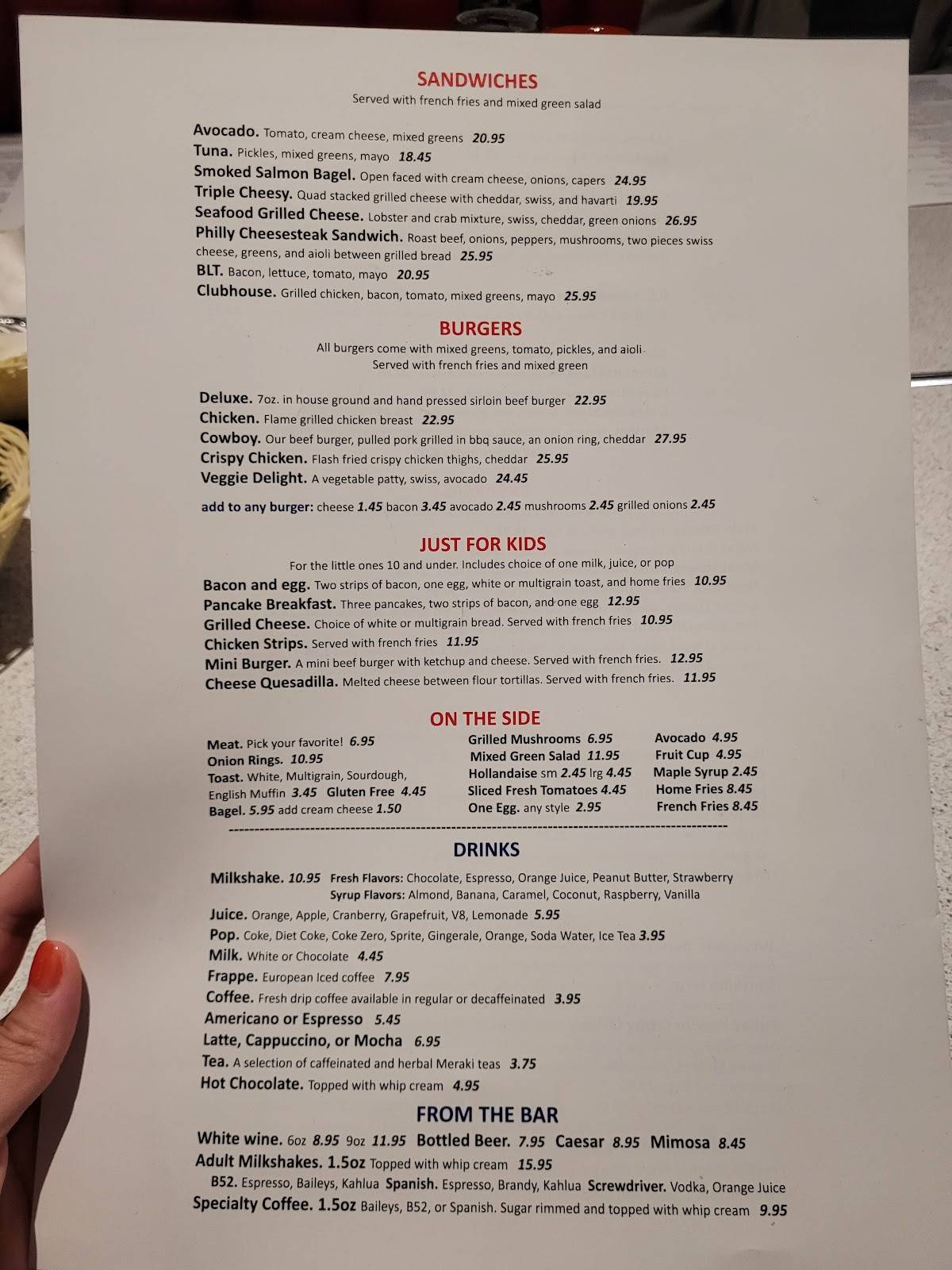 Menu at Sunshine Diner restaurant, Vancouver