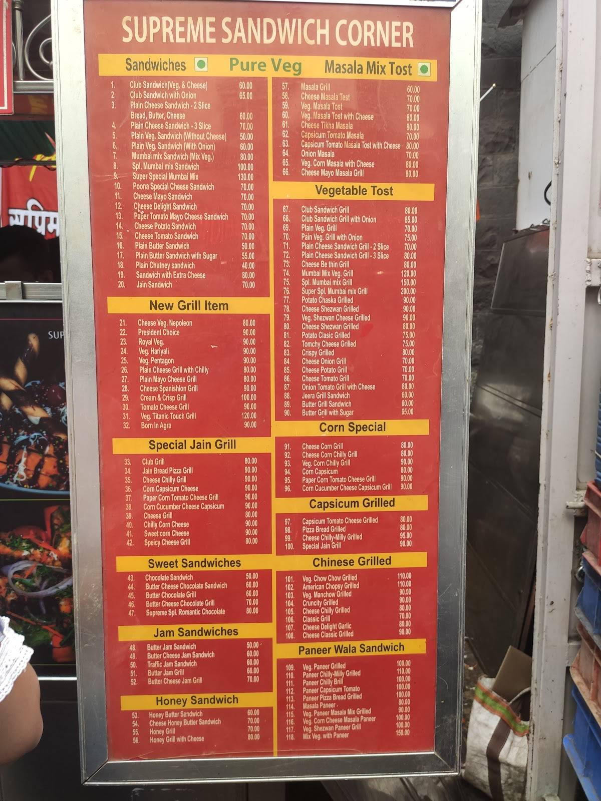 Menu at Supreme Sandwich Corner Shop, Pune, 34