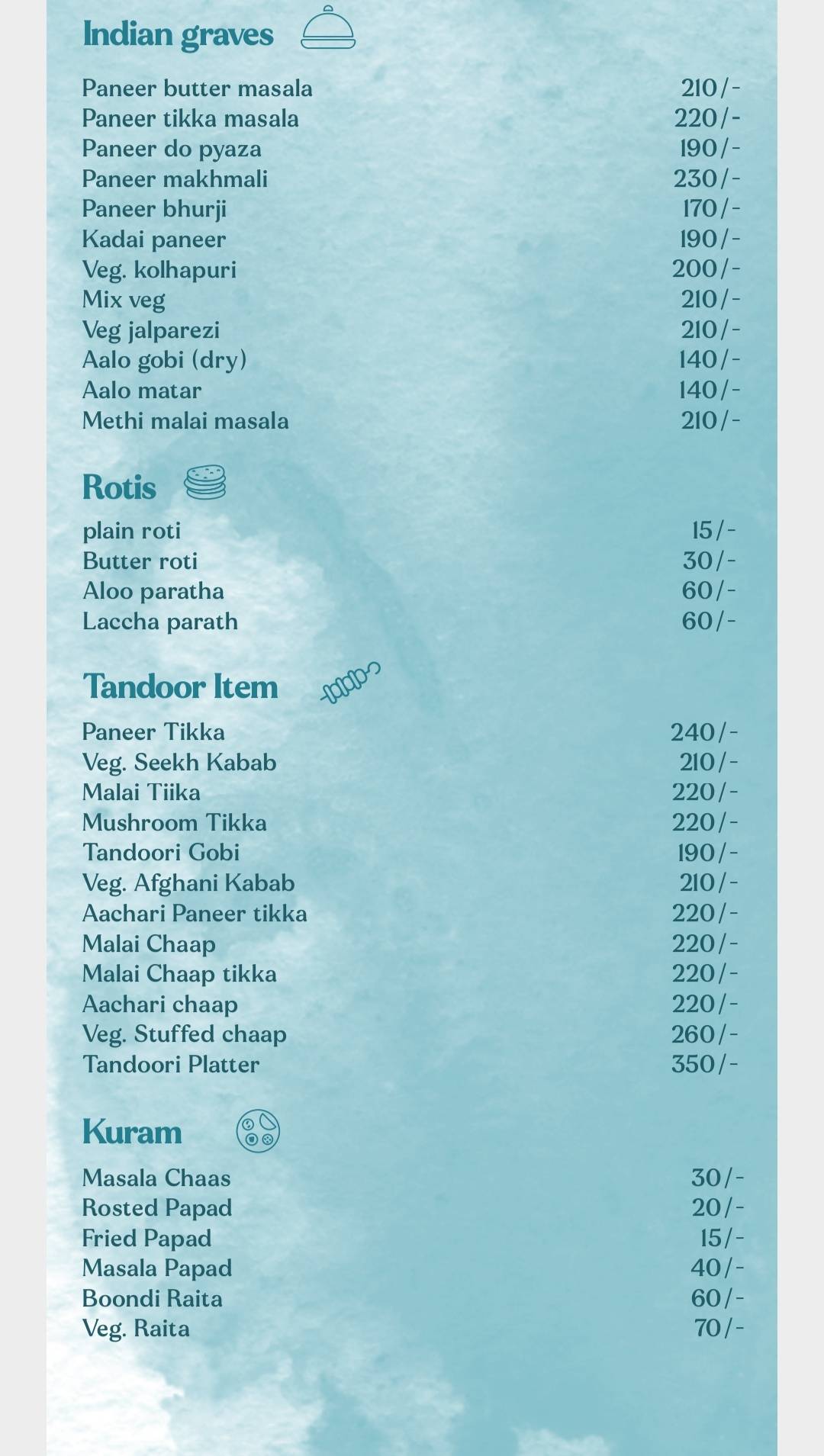 Menu at SUNRISER CAFE & RESTRO, Surat
