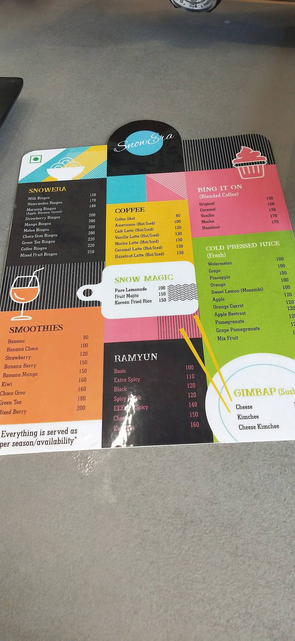 Menu at SnowEra, Surat, Shop No-14-15