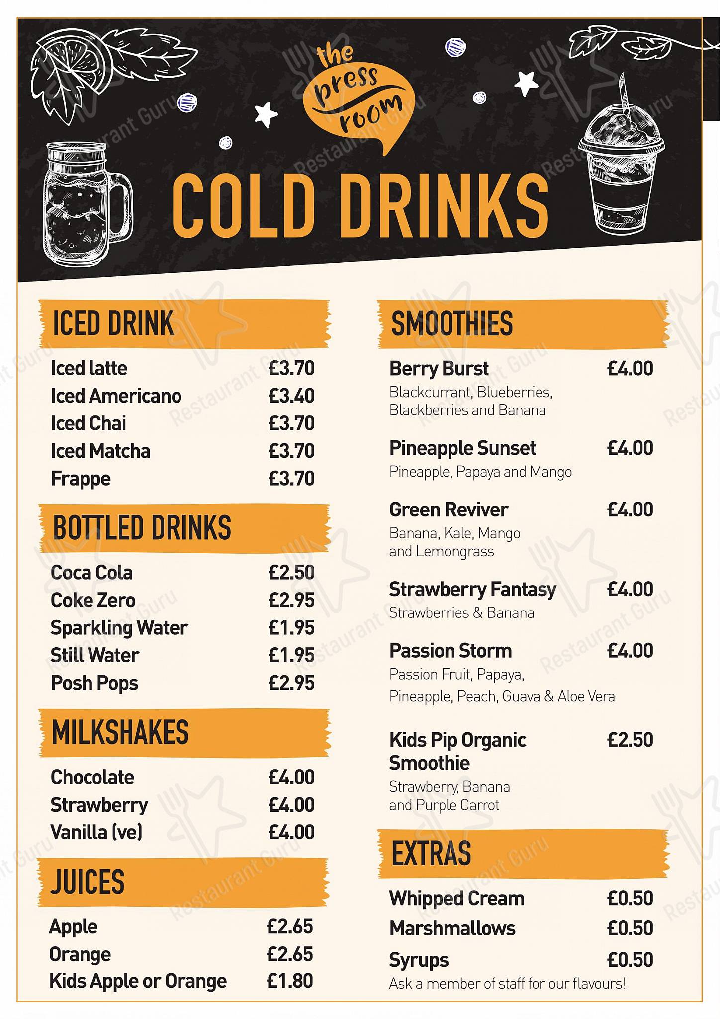 Menu at The Press Room cafe, Surbiton, 5 Claremont Rd