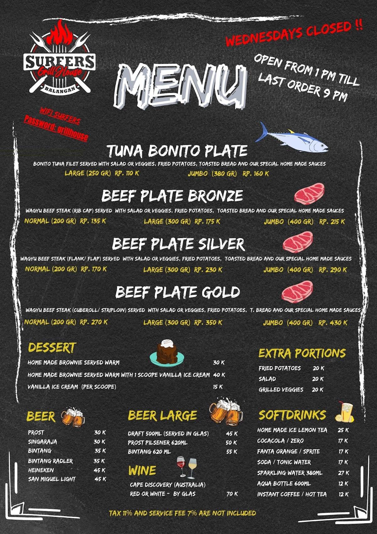 Carta de Surfers GrillHouse Bali : Best Steakhouse in Balangan, South Kuta