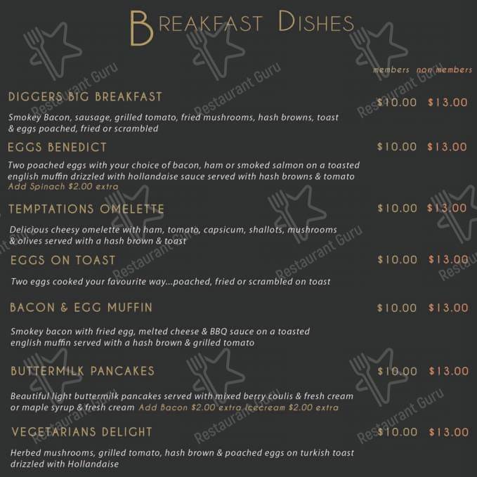 Menu at Rsl restaurant, Surfers Paradise