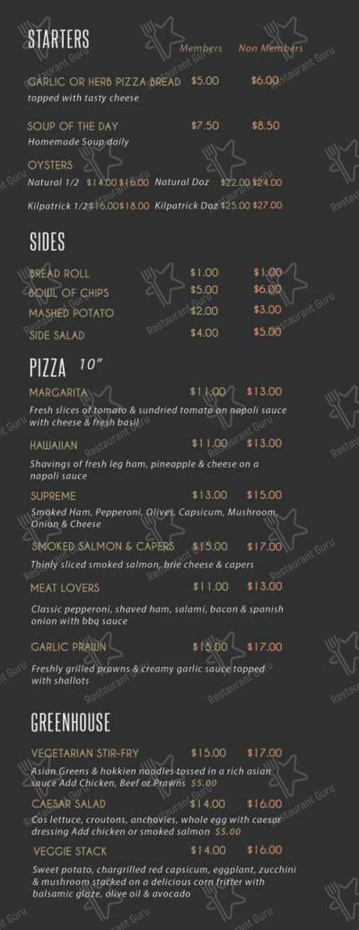 Menu at Rsl restaurant, Surfers Paradise