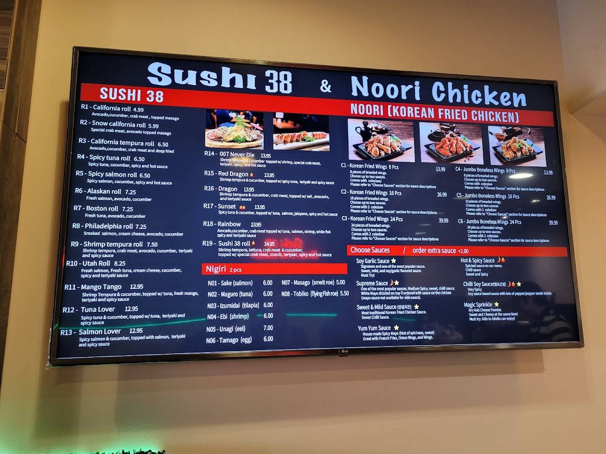 Menu at Sushi 38 & Noori Chicken restaurant, Orem