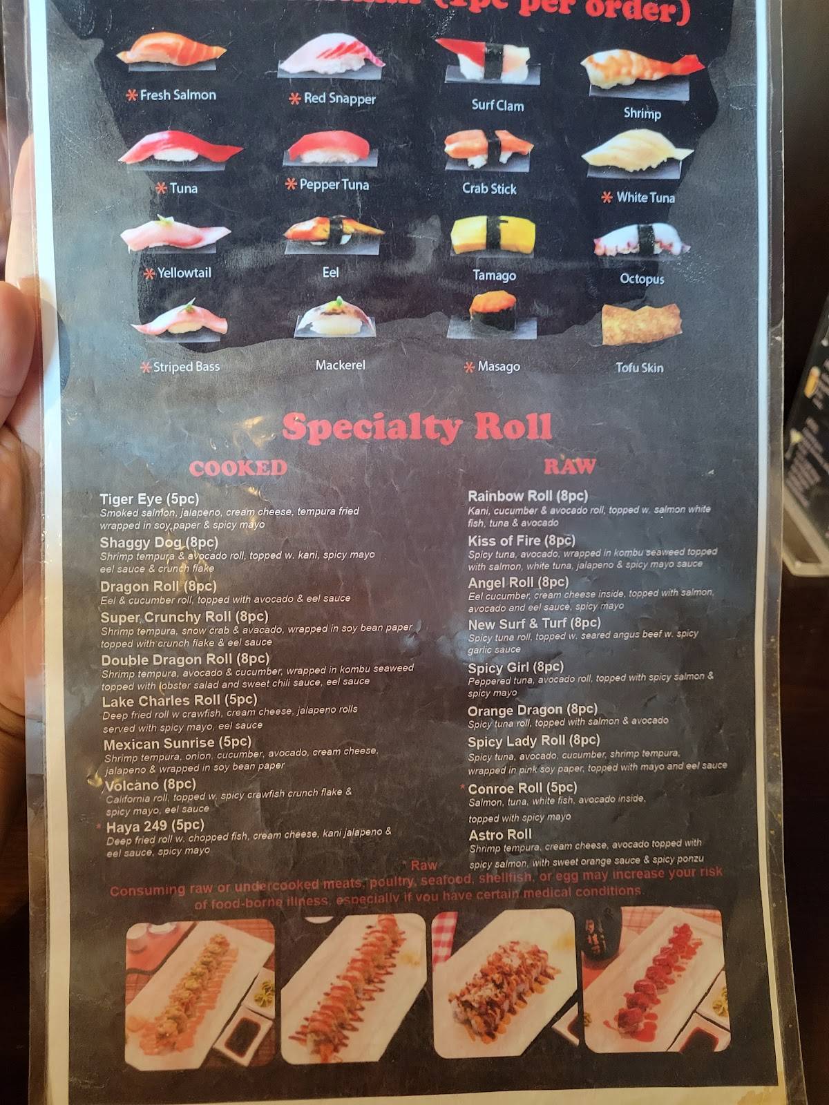 Menu at Sushi Haya Cypress restaurant, Cypress