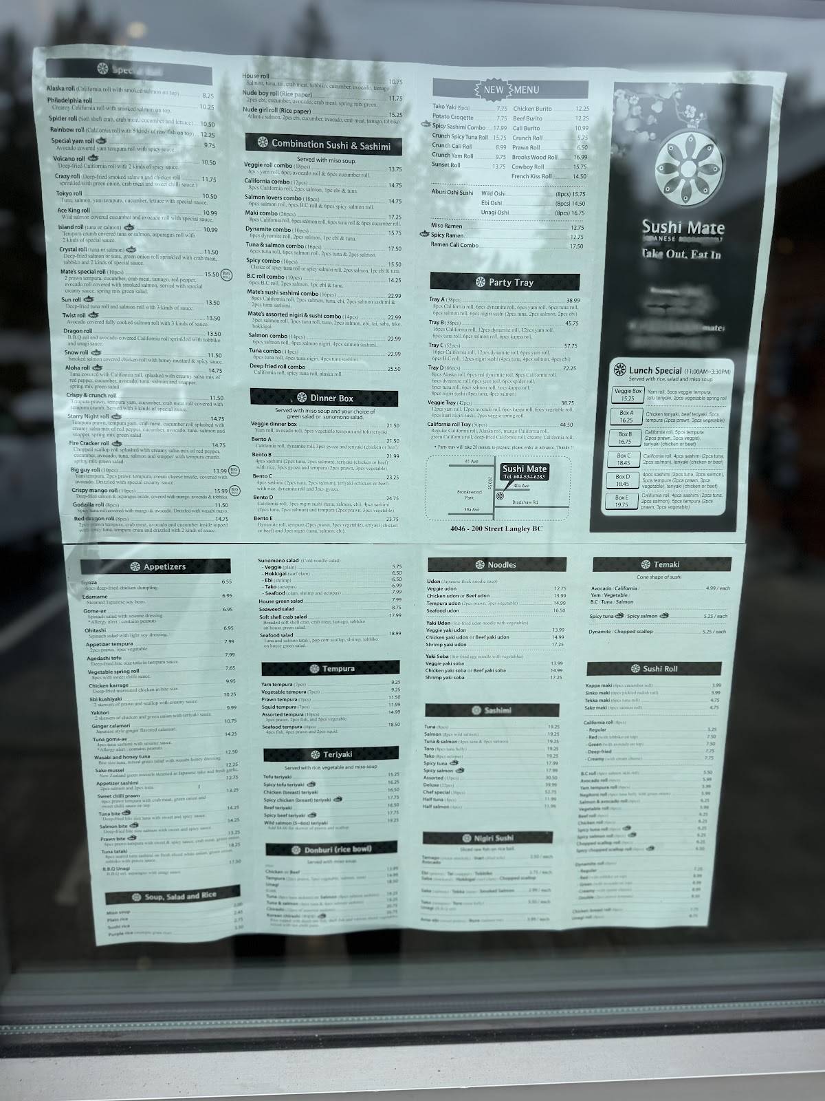 Menu at Sushi Mate restaurant, Langley Township