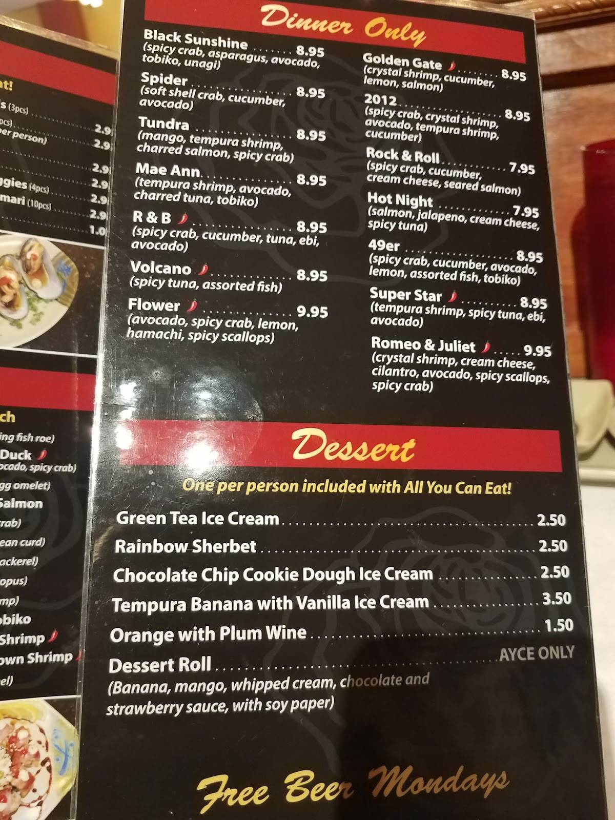 Menu at Sushi Rose restaurant, Reno, Sierra Highlands Dr Ste B147A