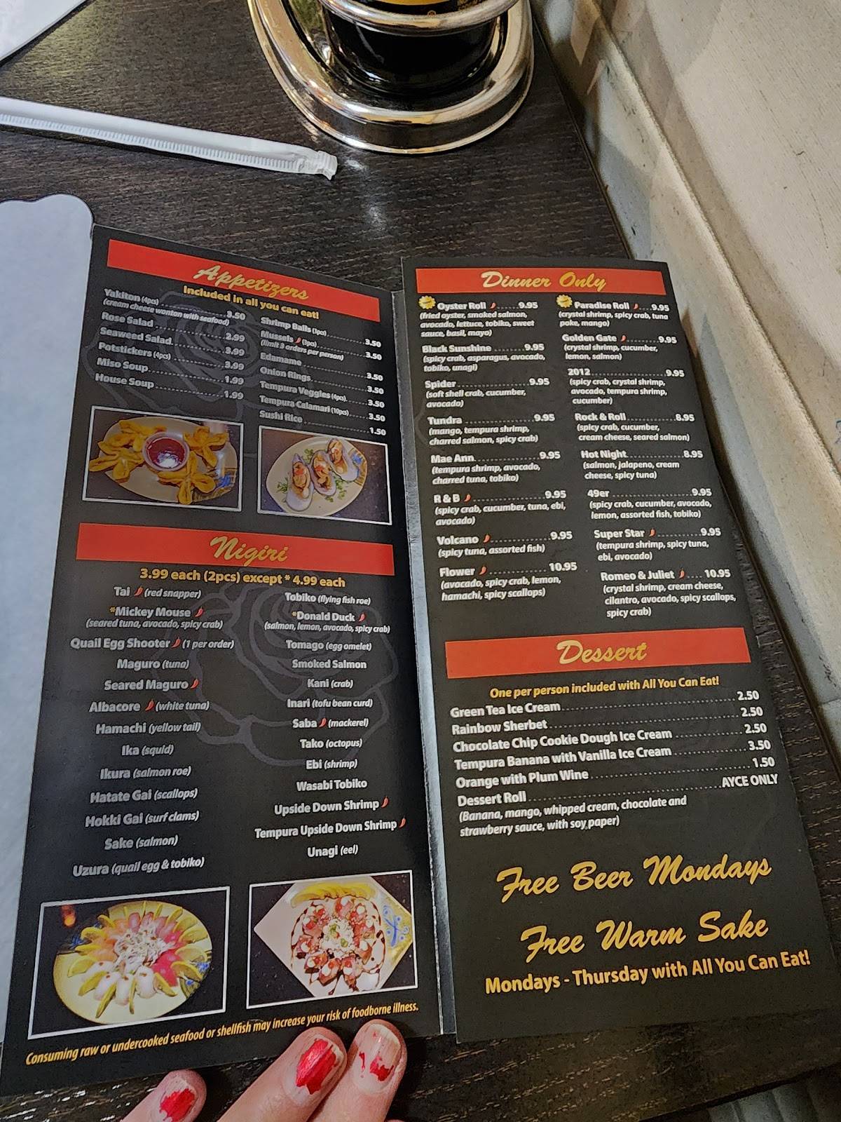 Menu at Sushi Rose restaurant, Reno, Sierra Highlands Dr Ste B147A
