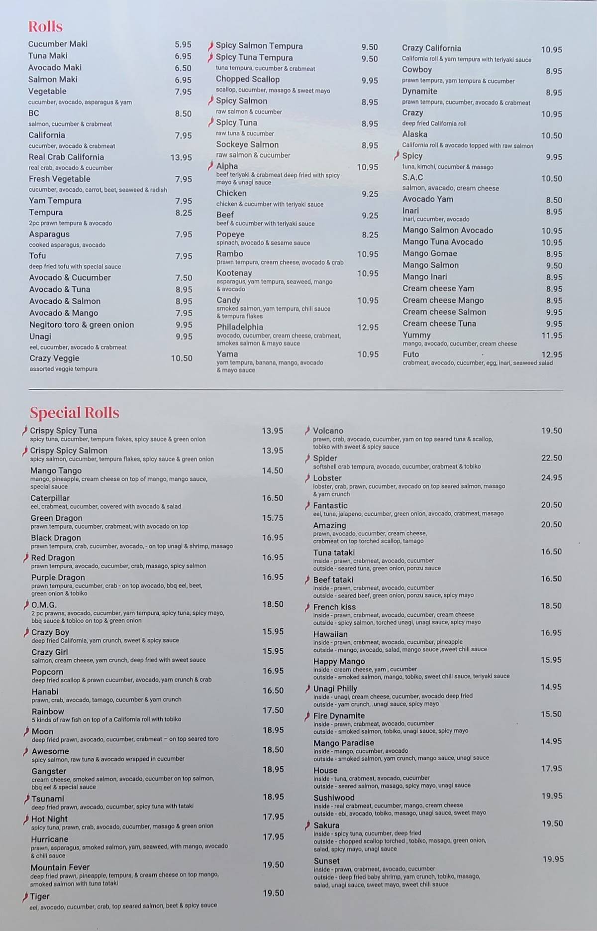 Menu at Sushi Wood Nelson restaurant, Nelson