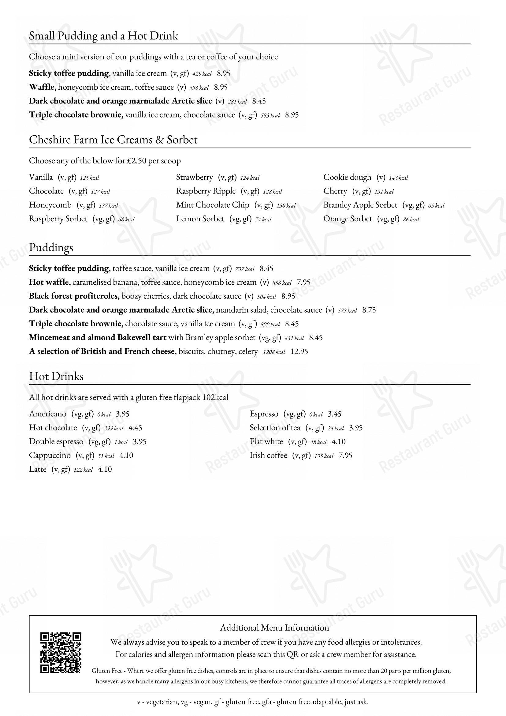 Menu at Sutton Hall pub & bar, Macclesfield