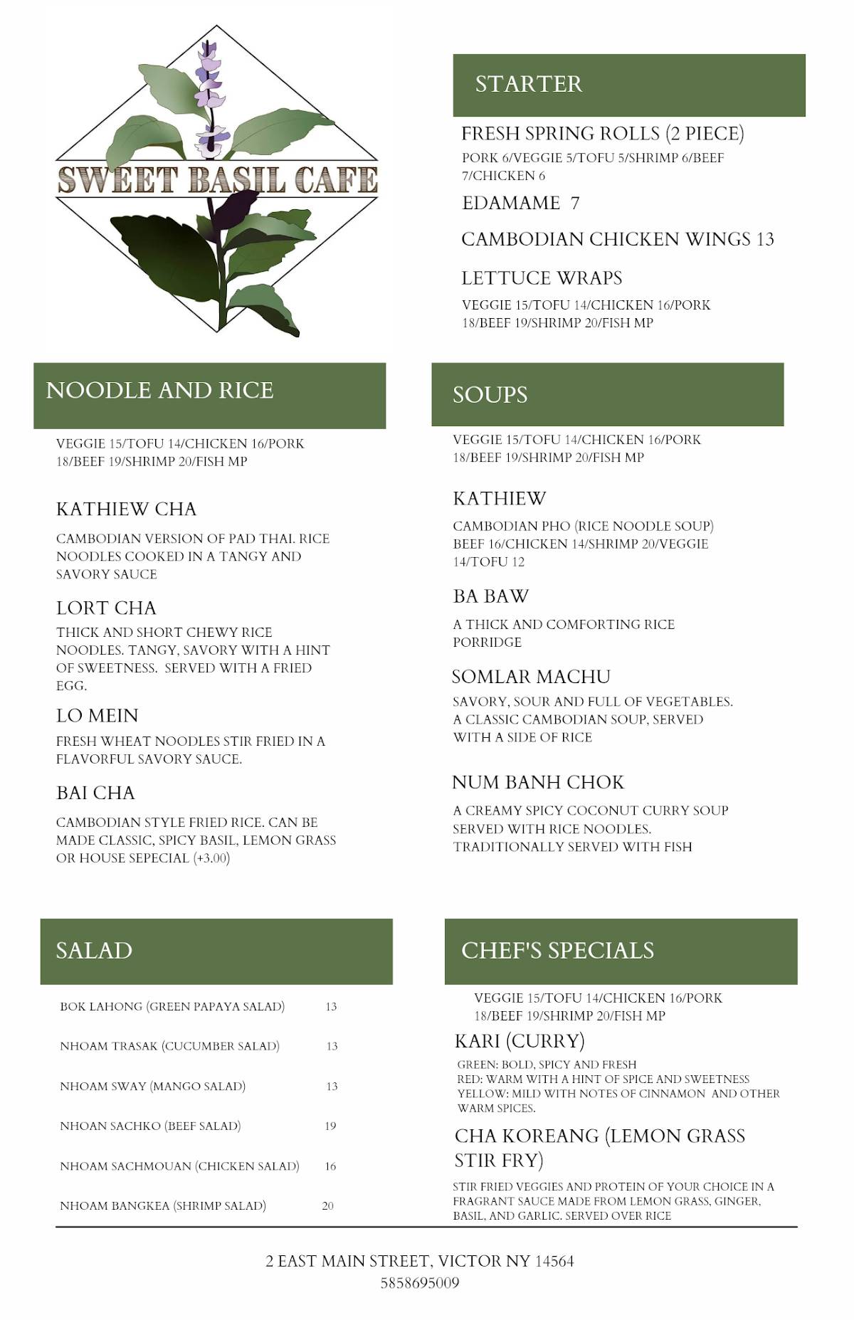 Menu at Sweet Basil Asian Cuisine restaurant, Victor