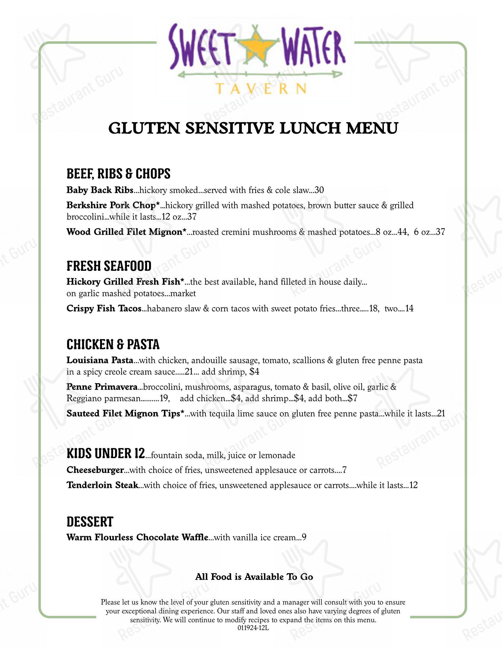 Menu at Sweetwater Tavern restaurant, Sterling
