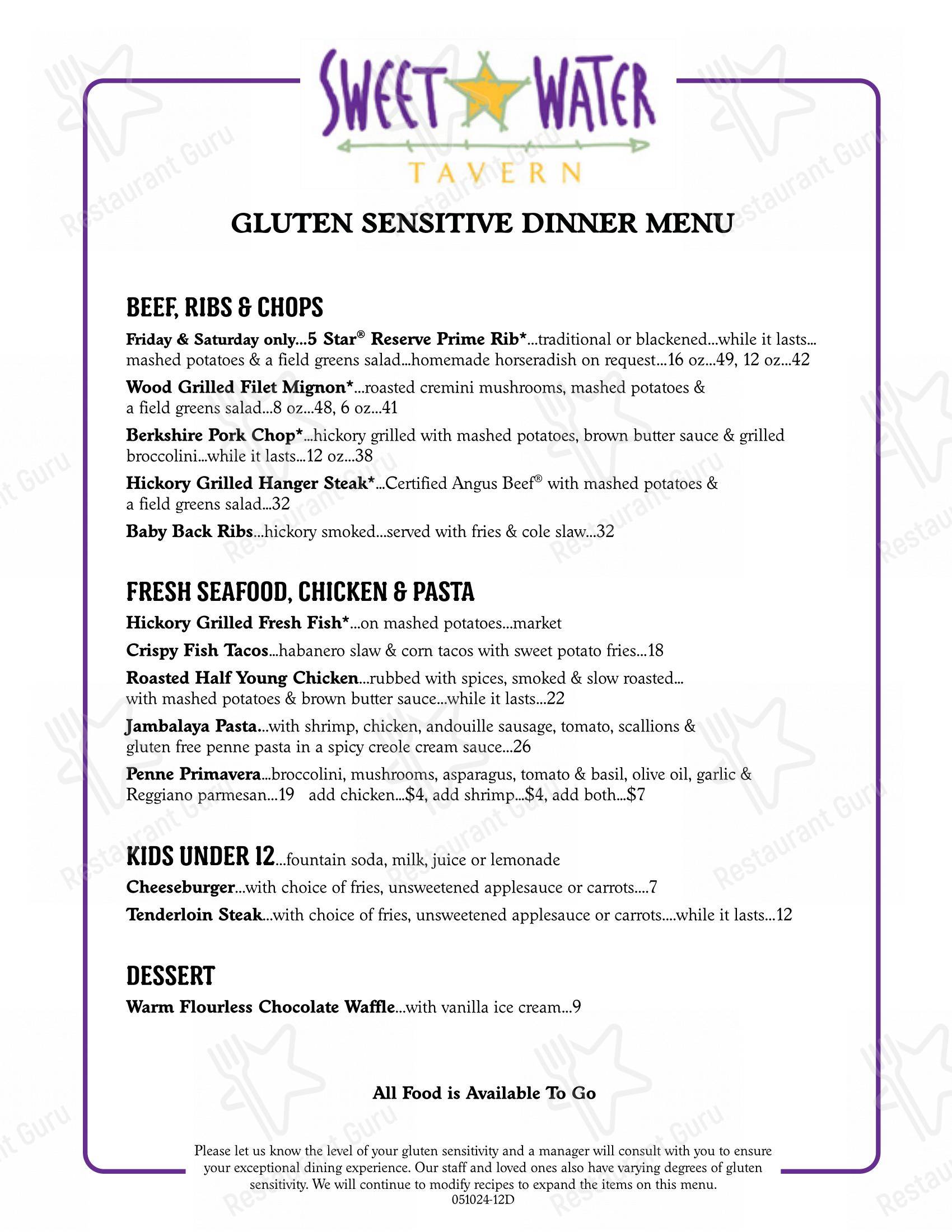 Menu at Sweetwater Tavern restaurant, Sterling