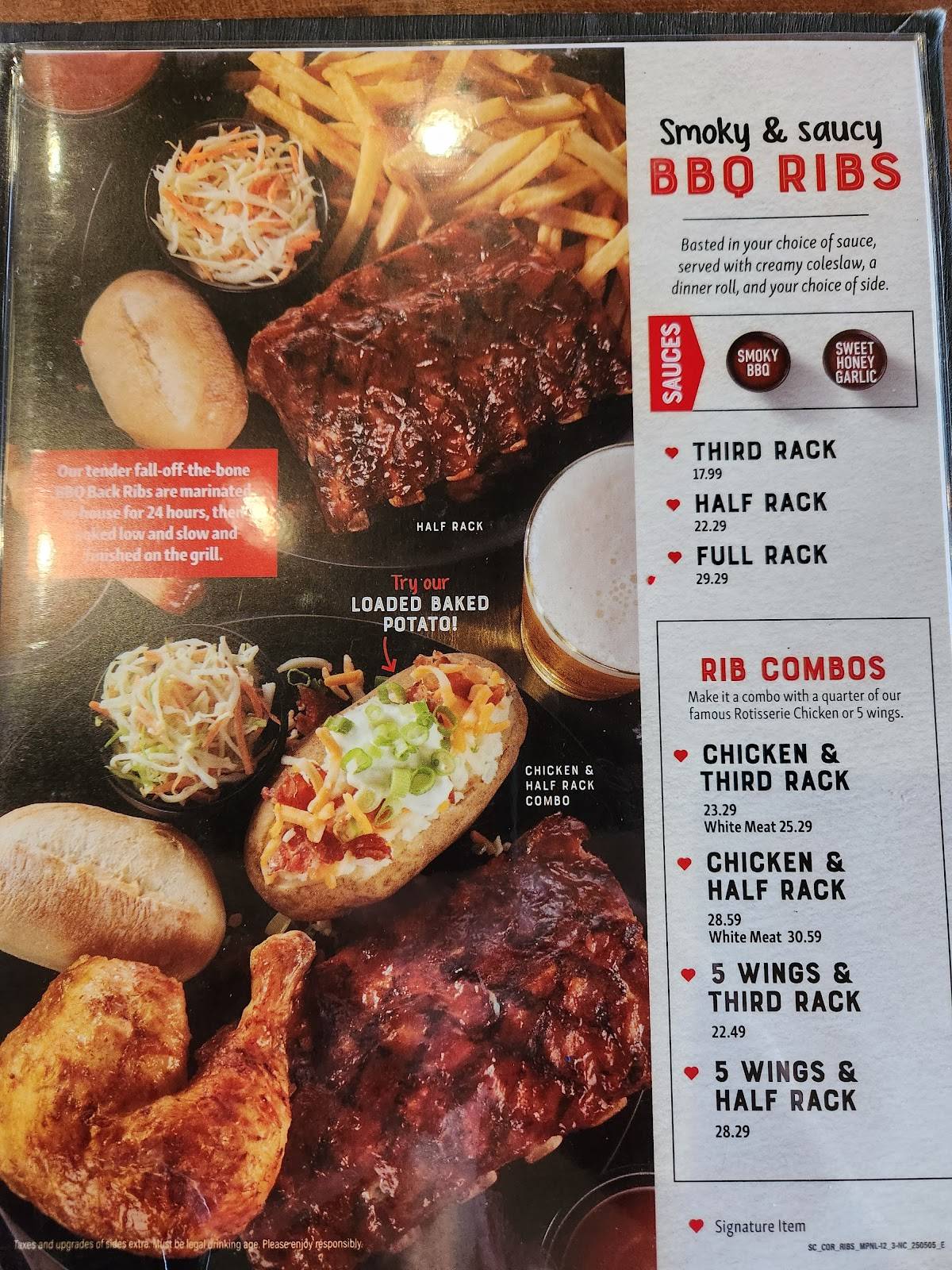 Menu at Swiss Chalet restaurant, Sydney, 482 Grand Lake Rd