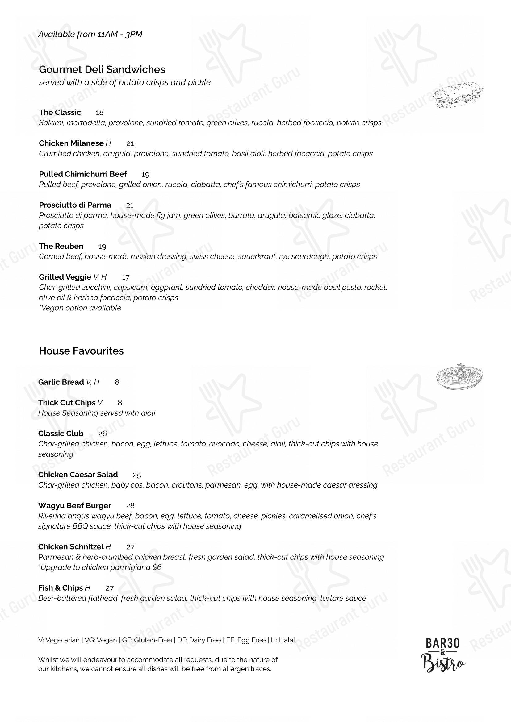 Menu at TABLE 30 Restaurant, Parramatta, 30 Phillip St
