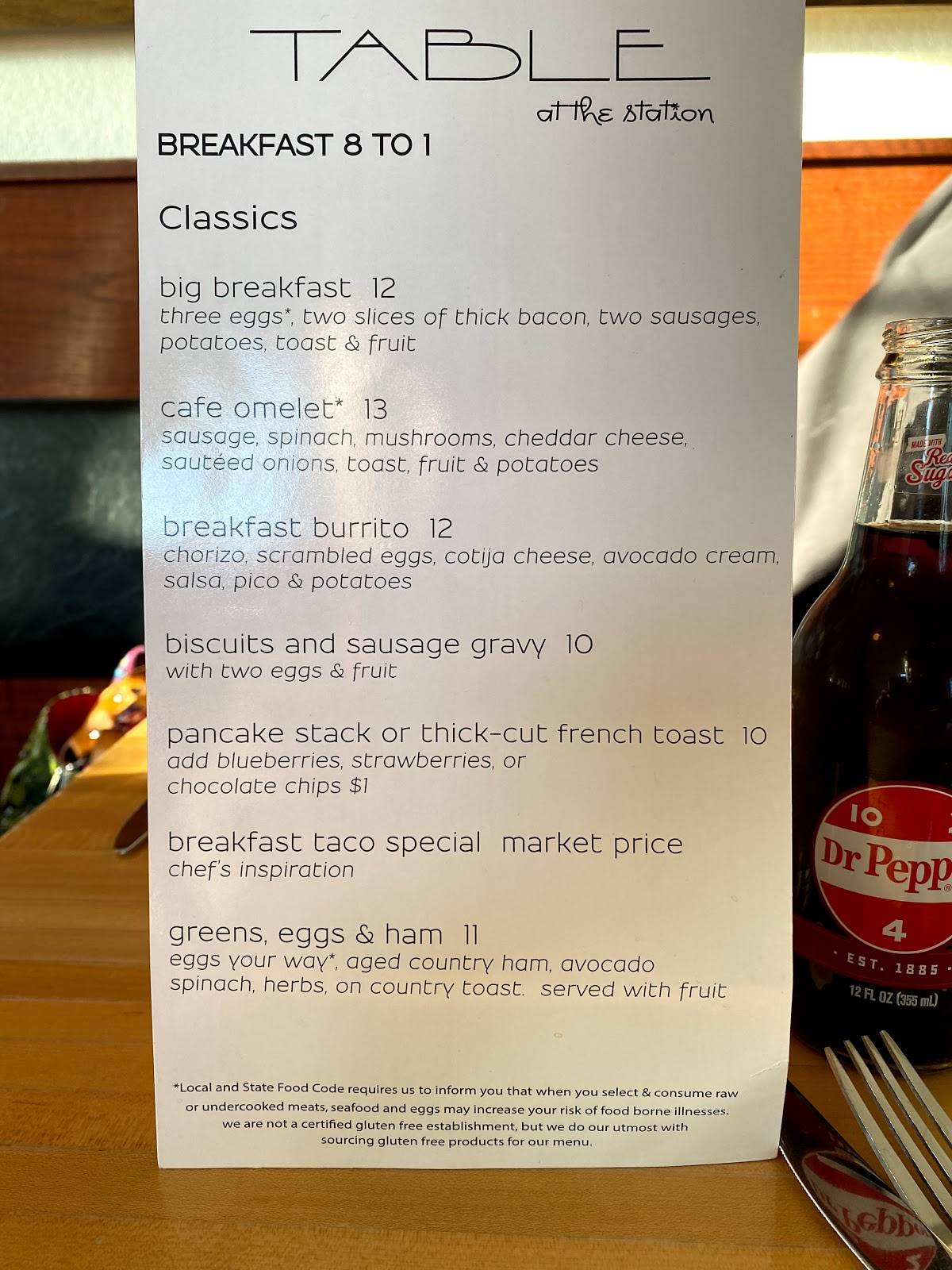 Menu at TABLE ON 6TH ST restaurant, Bentonville