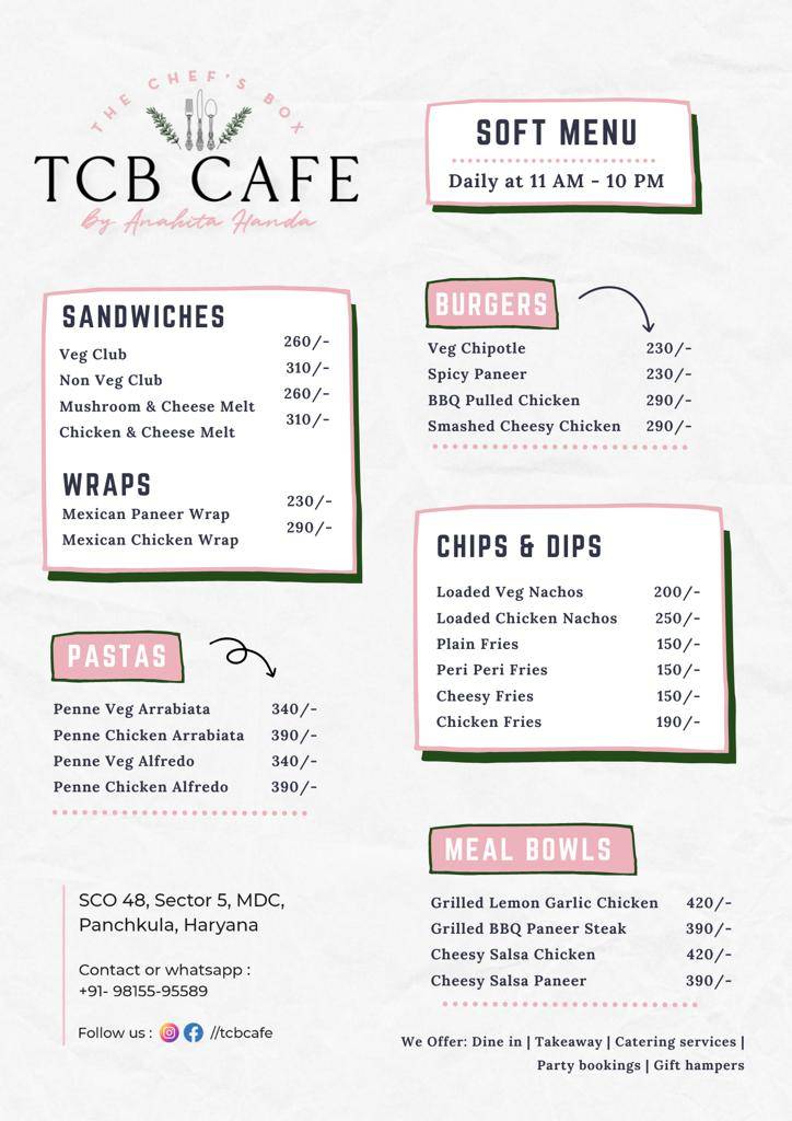 Menu at TCB Cafe By Anahita Handa, Panchkula