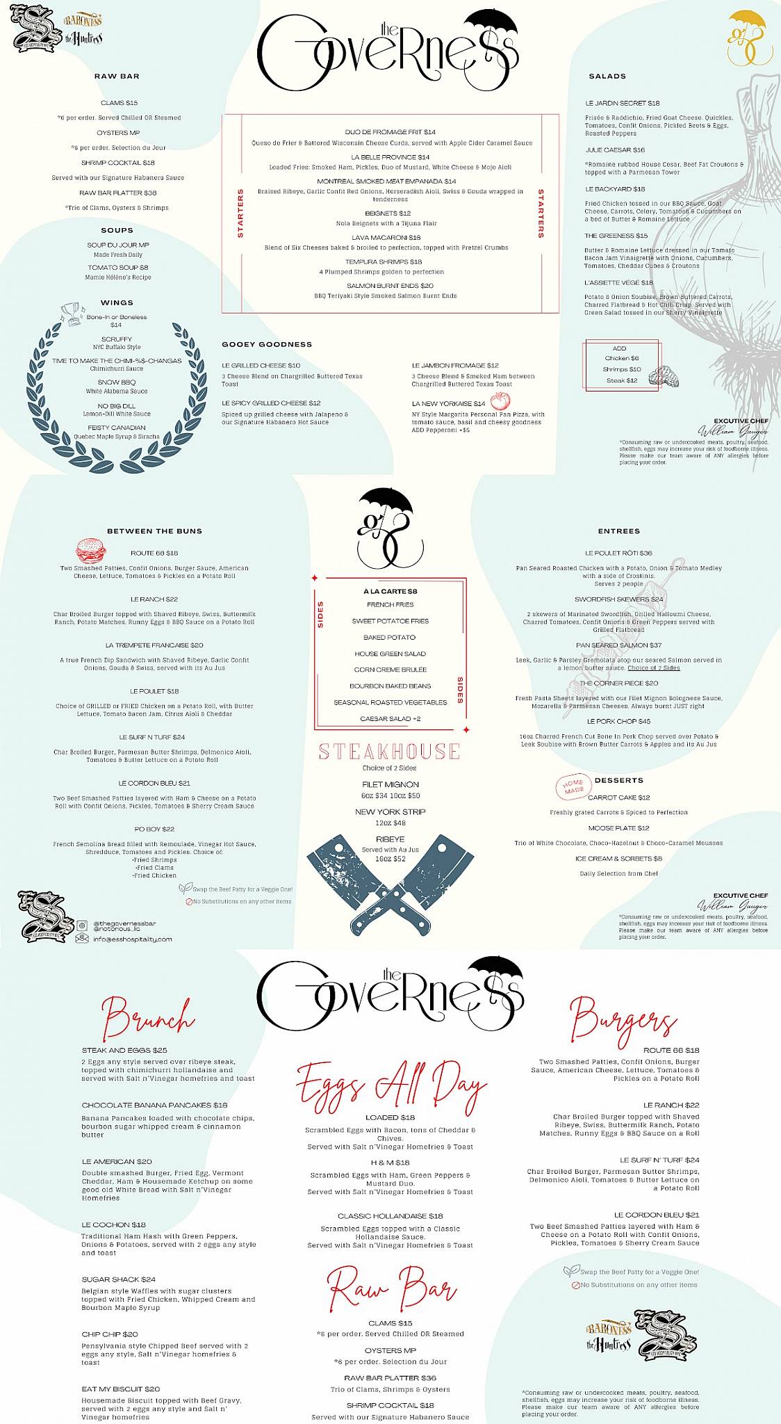 Menu at THE GOVERNESS bar & restaurant, Poughkeepsie