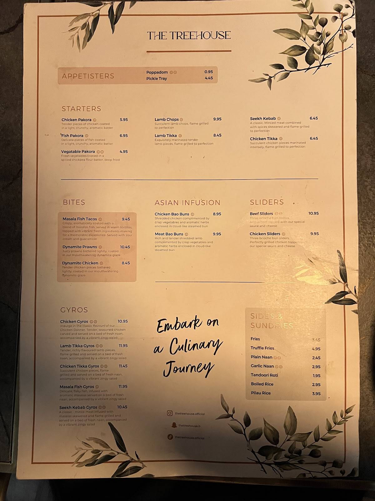 Menu at THE TREEHOUSE restaurant, Batley
