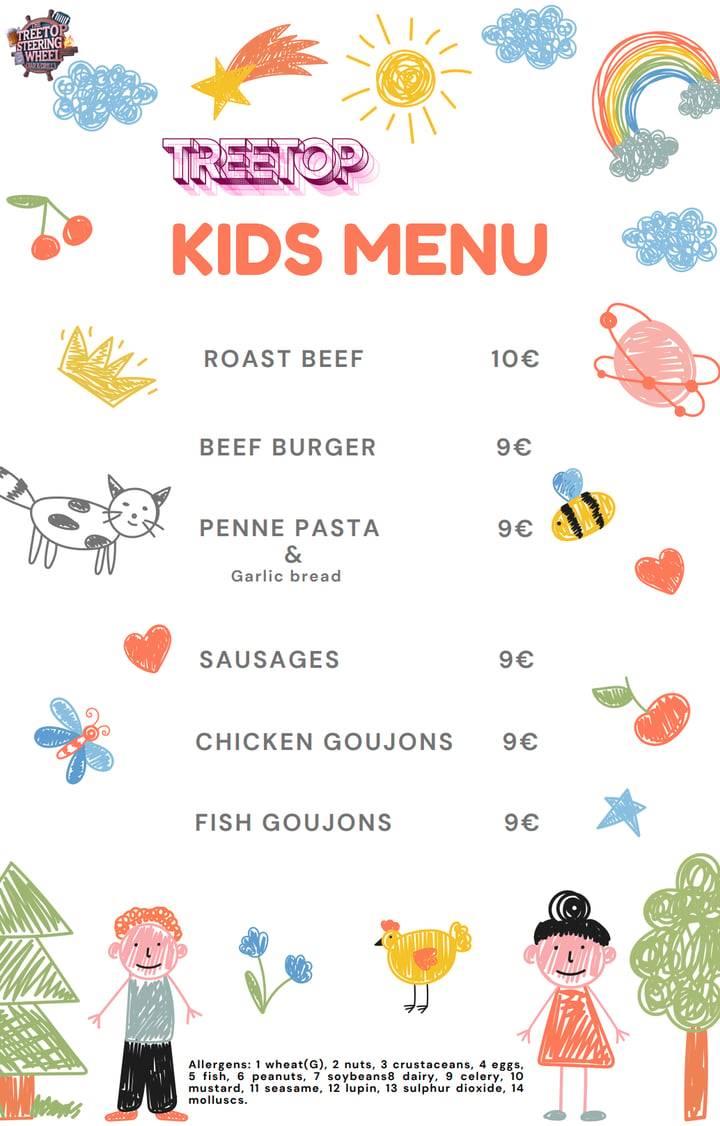 Menu at THE TREETOP BAR & GRILL / THE STEERING WHEEL BAR, Clondalkin