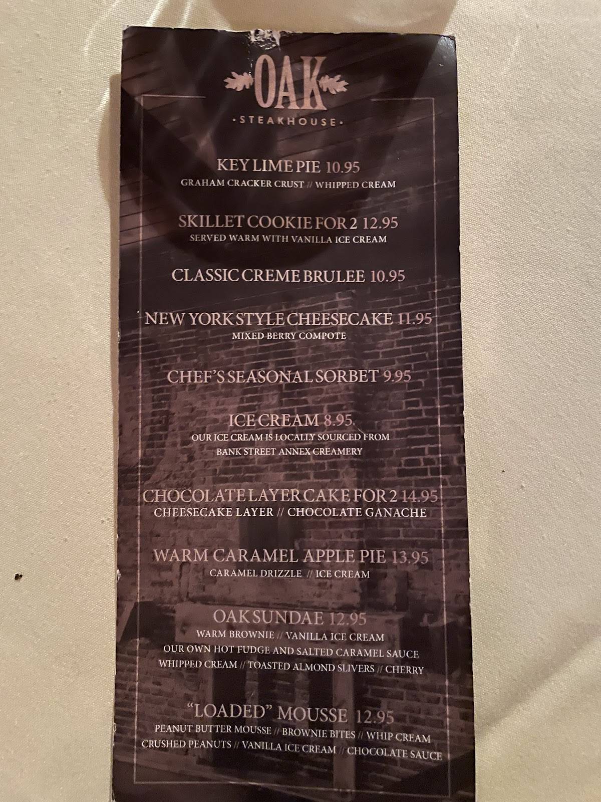 Menu at THREE OAK Steakhouse, Easton