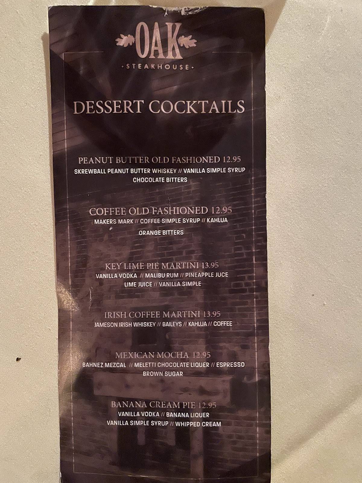 Menu at THREE OAK Steakhouse, Easton
