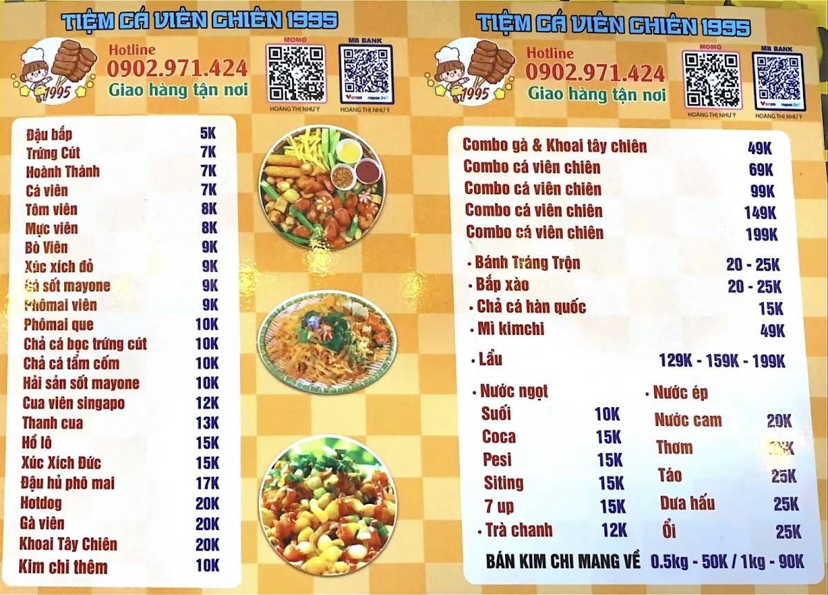 Menu at TIỆM CÁ VIÊN CHIÊN & KIMCHI NHÀ LÀM 1995 restaurant, Ho Chi ...