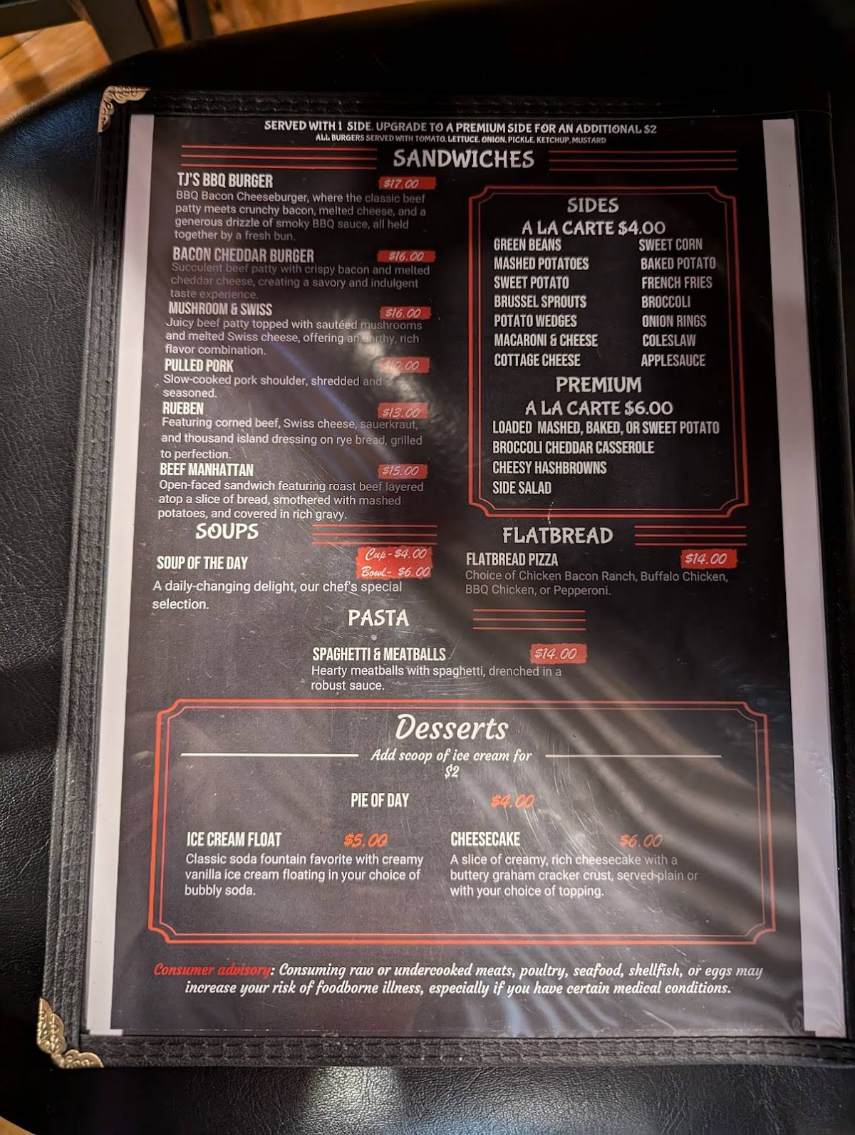 Menu at TJ’s Steakhouse & Tavern, LLC, New Paris
