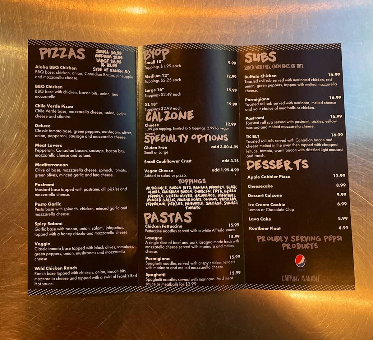 Menu at TK Pizza & Pasta pizzeria, Tehachapi