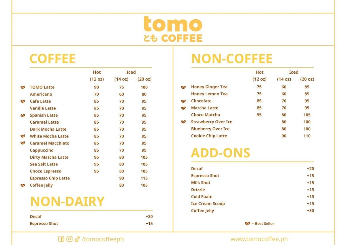 Menu at TOMO Coffee - Highway Hills, Mandaluyong