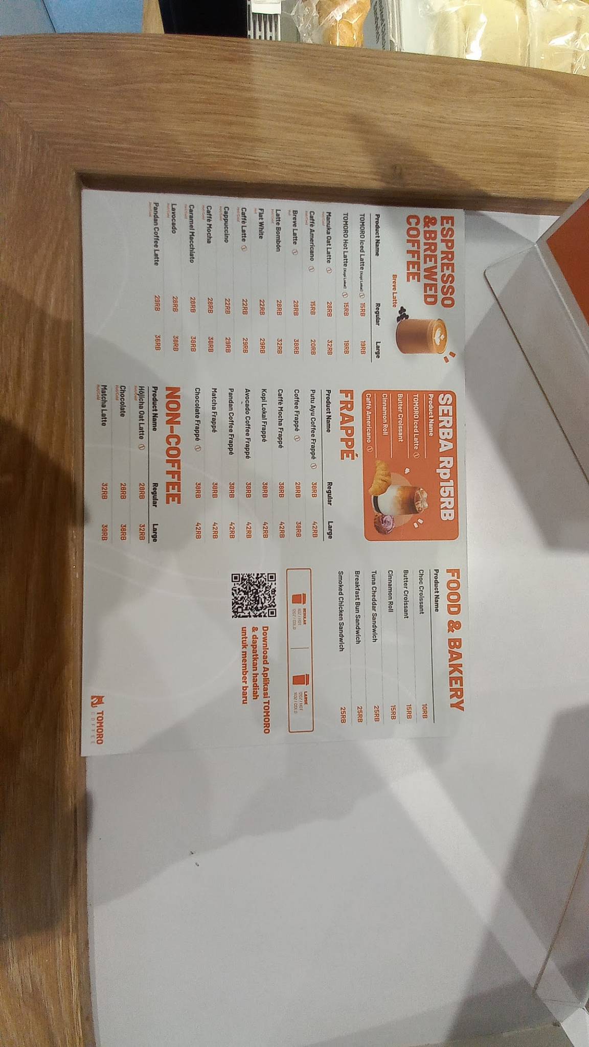 Menu at TOMORO COFFEE - Jl. Bangka Raya, South Jakarta