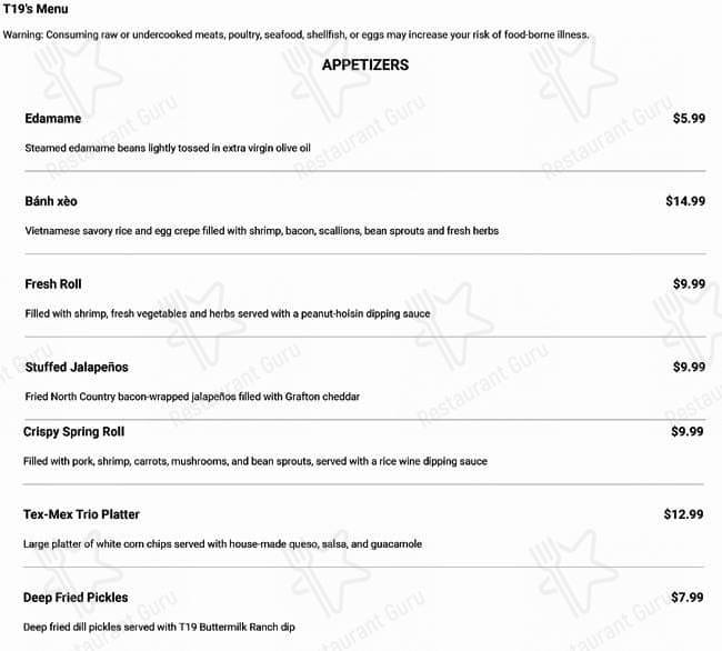Menu at Table19 Restaurant and Bar, Cavendish