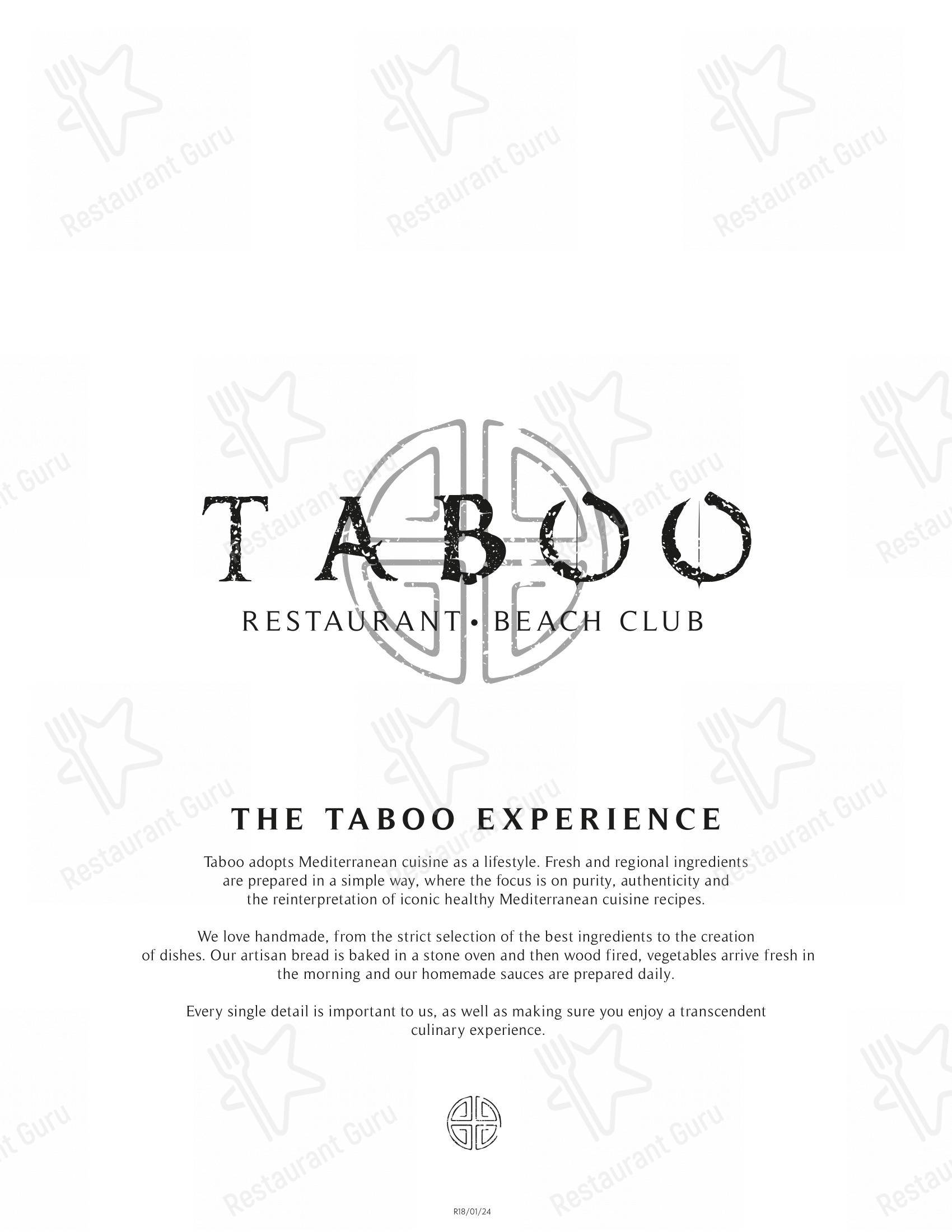 Menu at Taboo Mediterranean Restaurant in Cancun, Cancún, Blvd ...