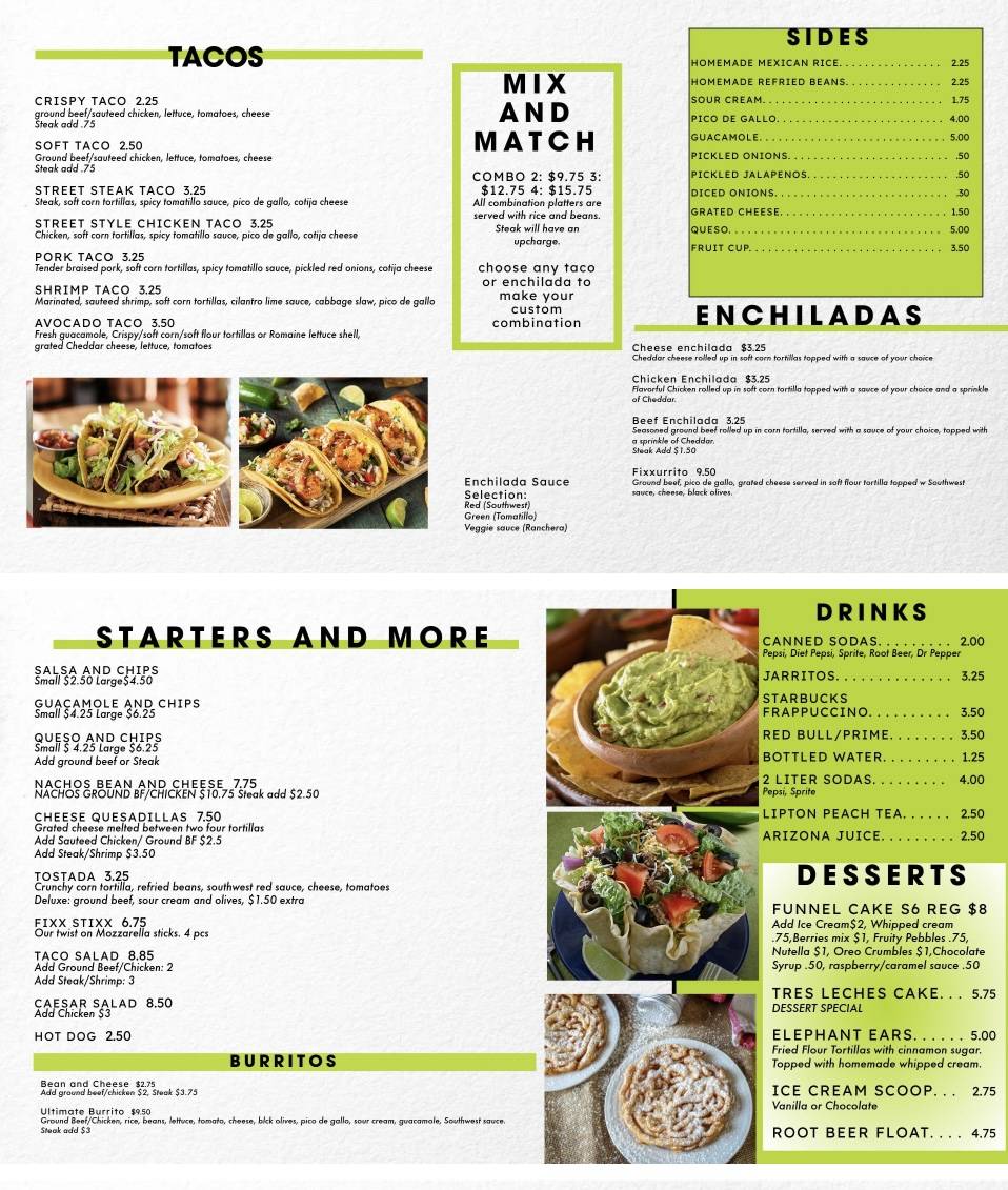 Menu at Taco Fixx restaurant, Minooka