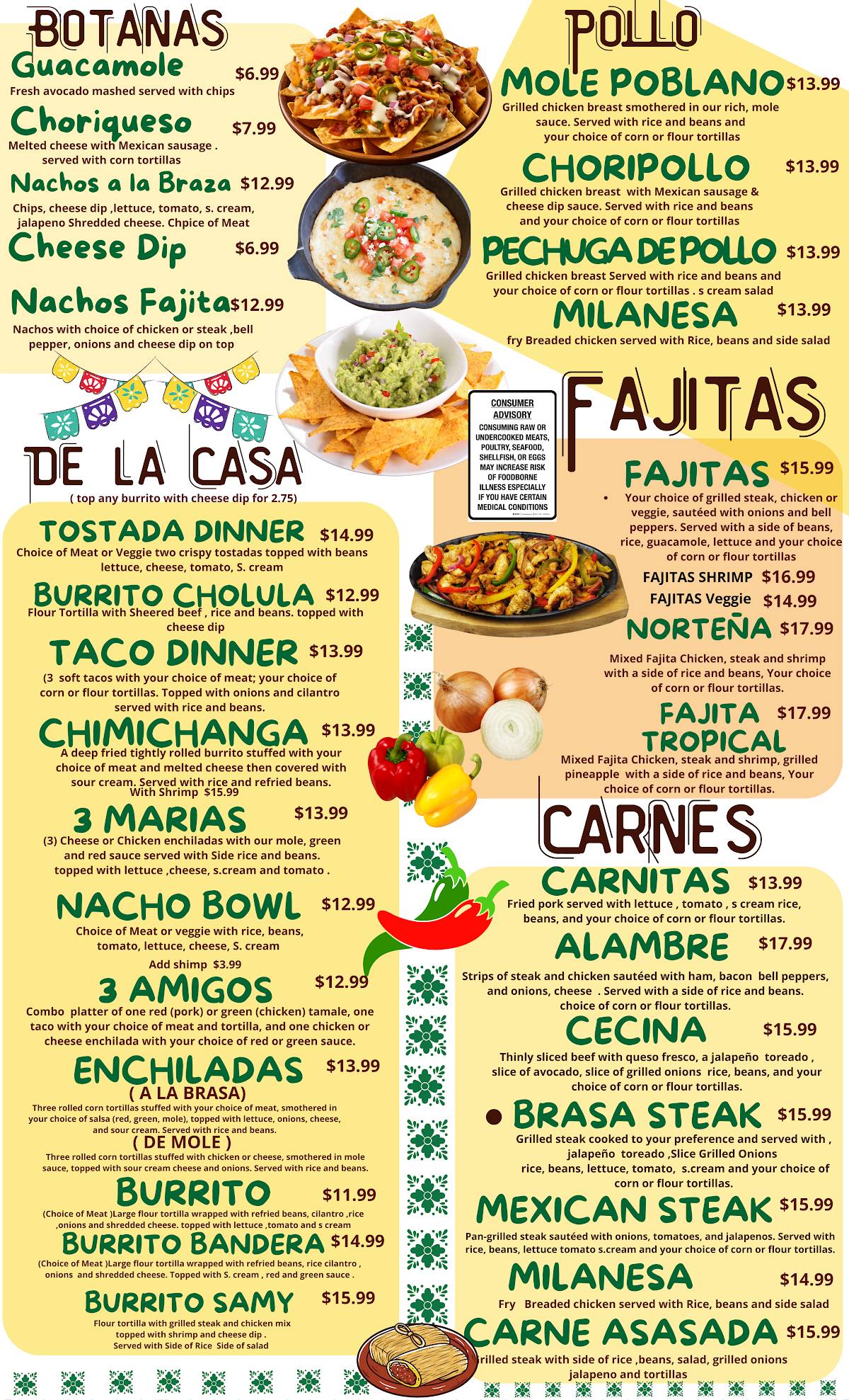 Menu at Taco Madre restaurant, Madison