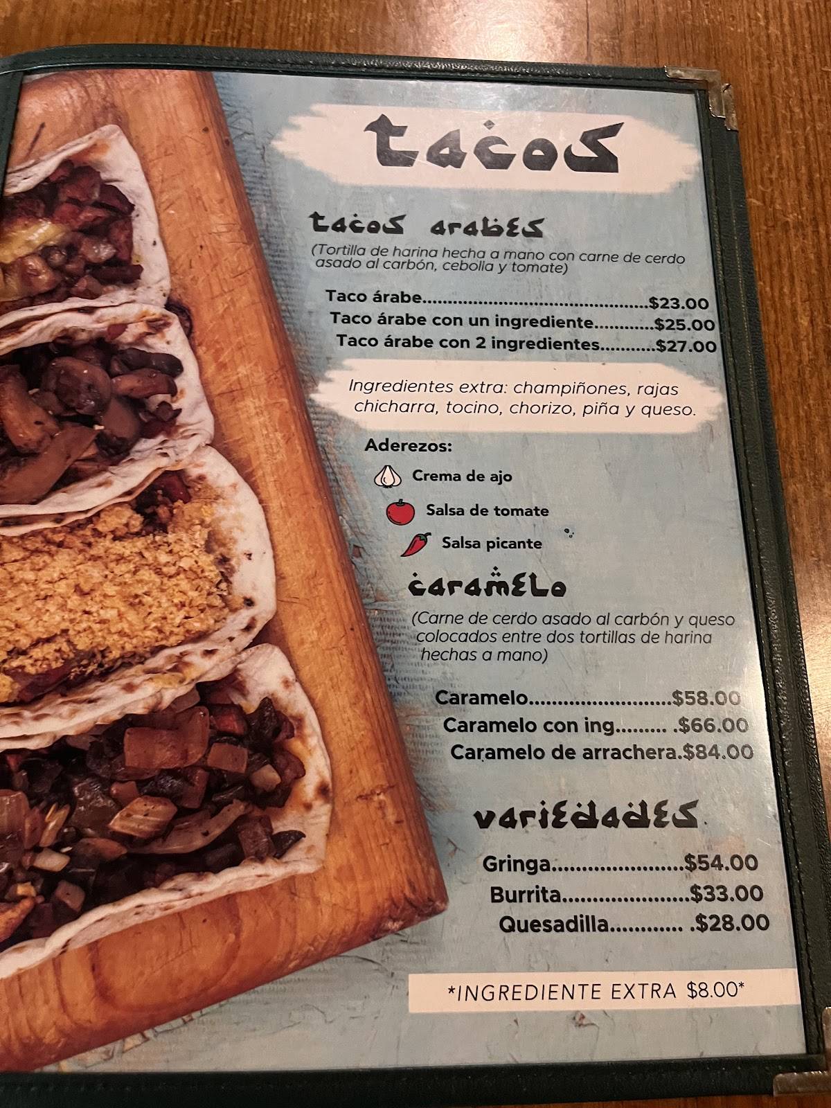 Menu at Taco árabe Av. Yucatán restaurant, Merida