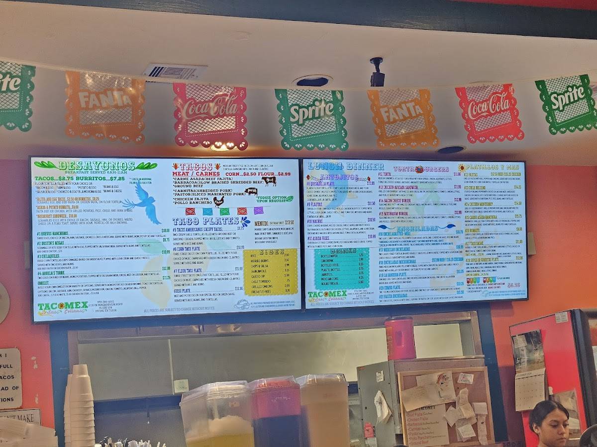 Menu at Tacomex Las Colinas restaurant, Irving